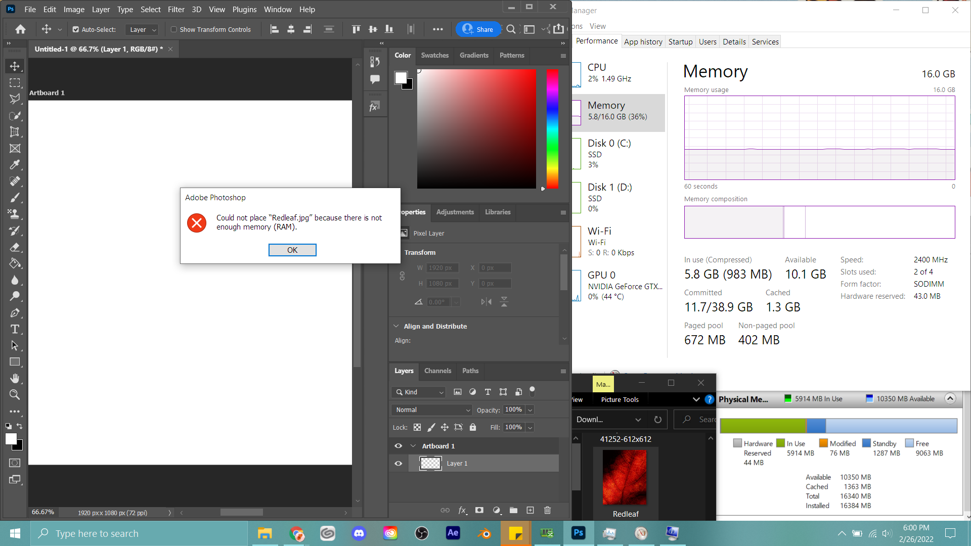 Solved: "Not enough RAM" error - Adobe Community - 12779532